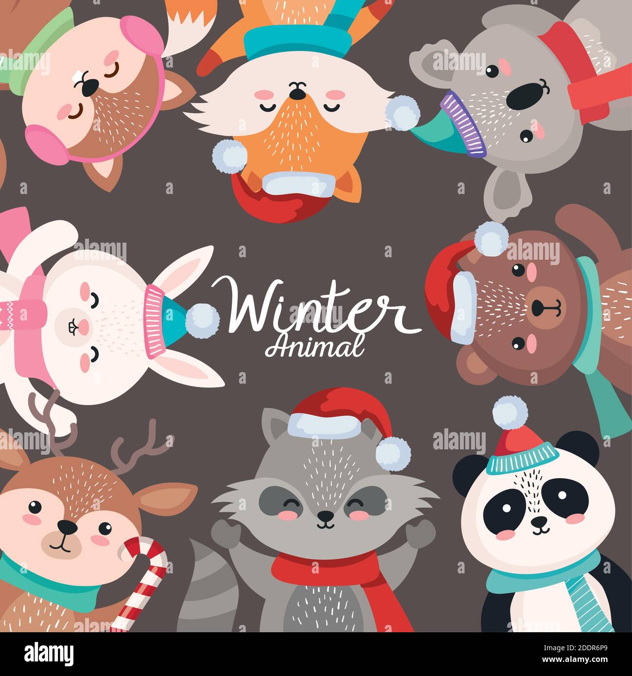 animals cartoons in merry christmas season vector design Stock Vector ...