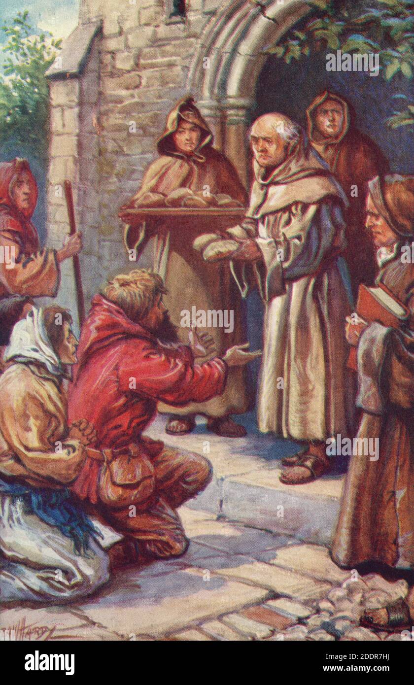 Monks giving alms. Before the seizure of the monasteries by Henry VIII ...