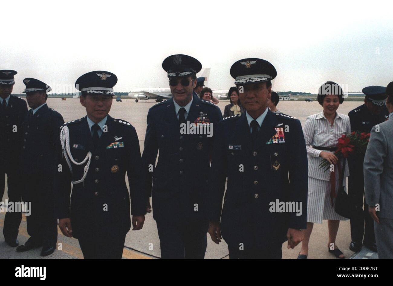 Korean Air Force GEN Eung Yul Yoon, right, is welcomed upon his arrival ...