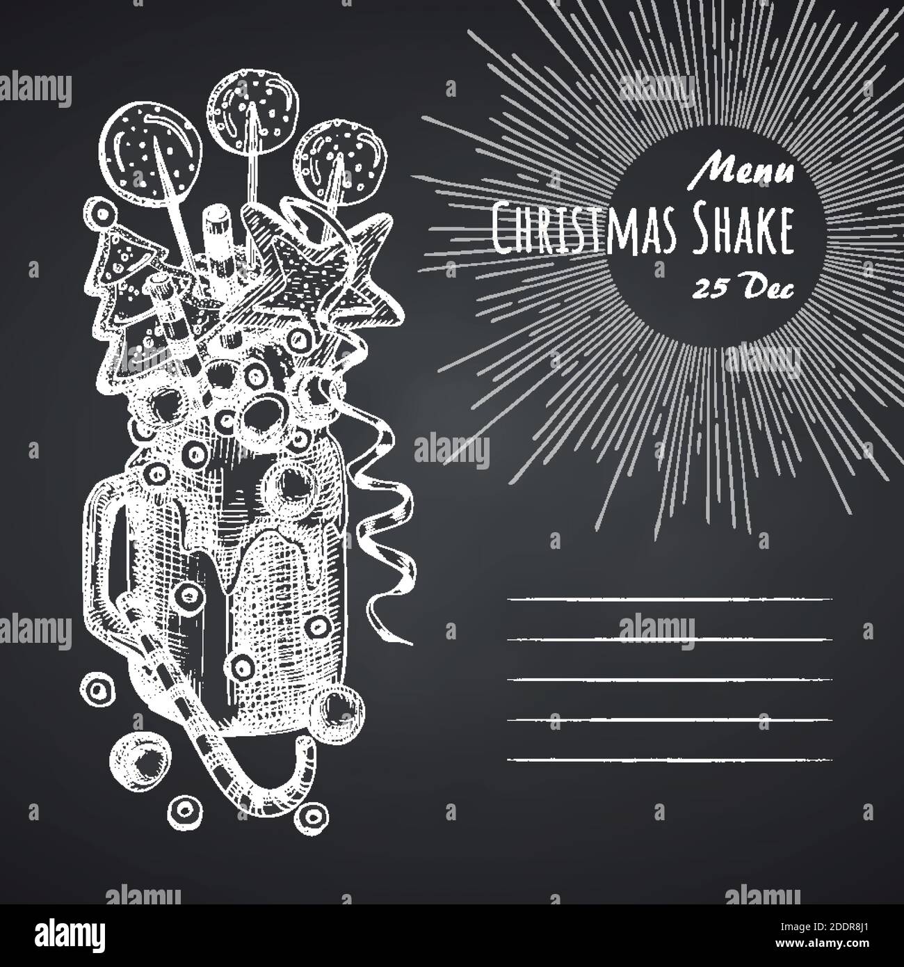 Monster shake dessert menu, chalkboard background. Hand drawn black and ...