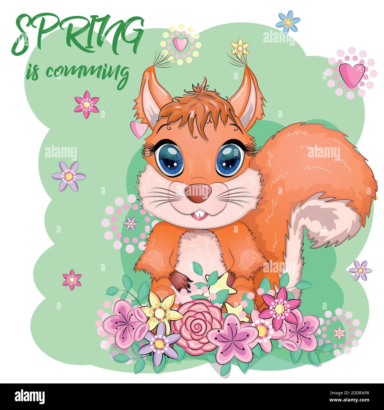 Couple of cute cartoon squirrel with beautiful eyes with flowers ...