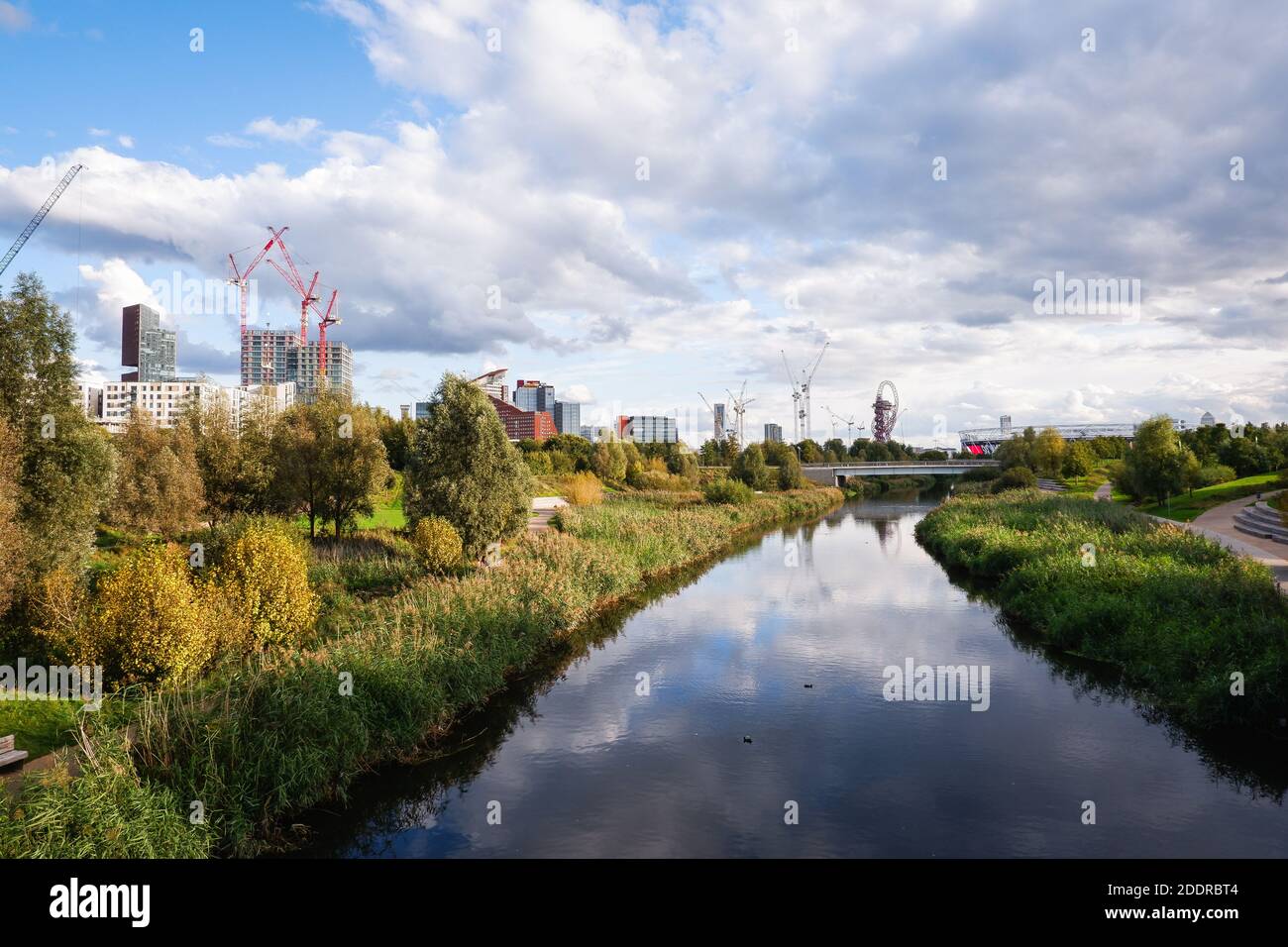 View of River Lea and London Stadium from the Northern Parklands in the ...