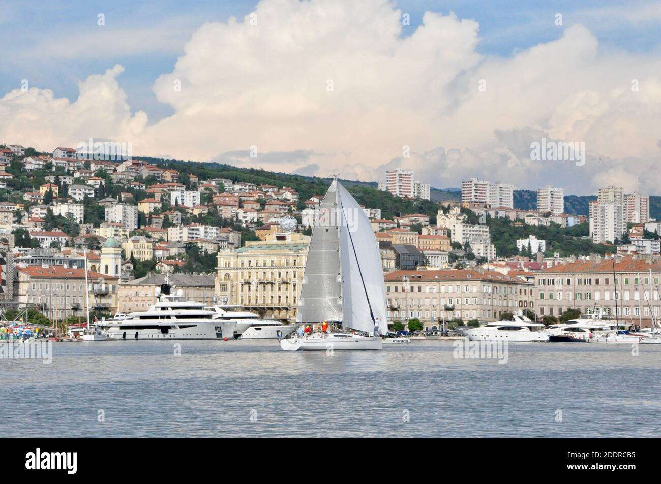 Rijeka, Croatia September 2020. Sailing boat in the Rijeka port with ...