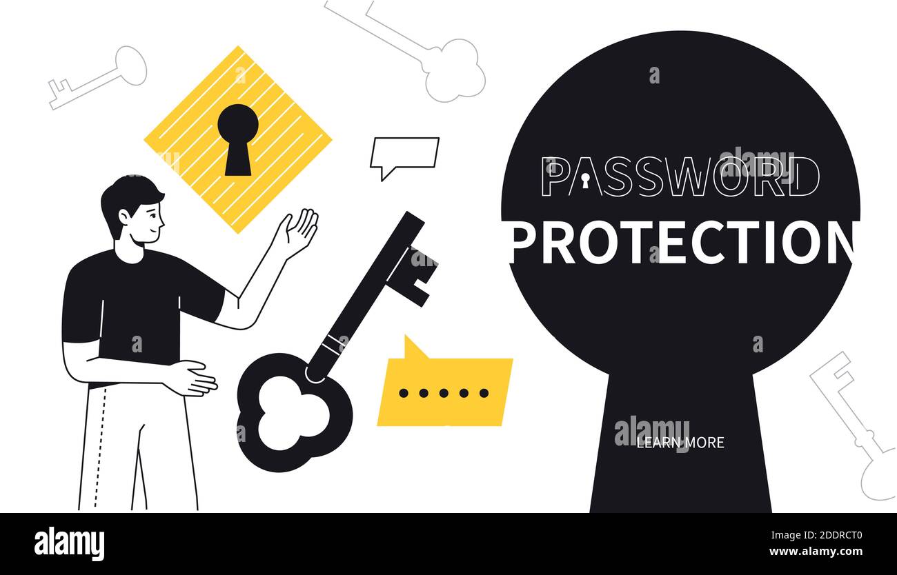 Password protection - modern flat design style web banner with line ...
