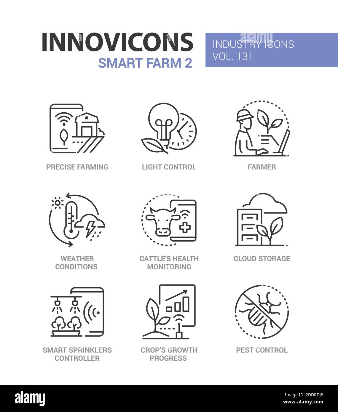 Smart farm - modern colorful line design style icons. Technologies in ...