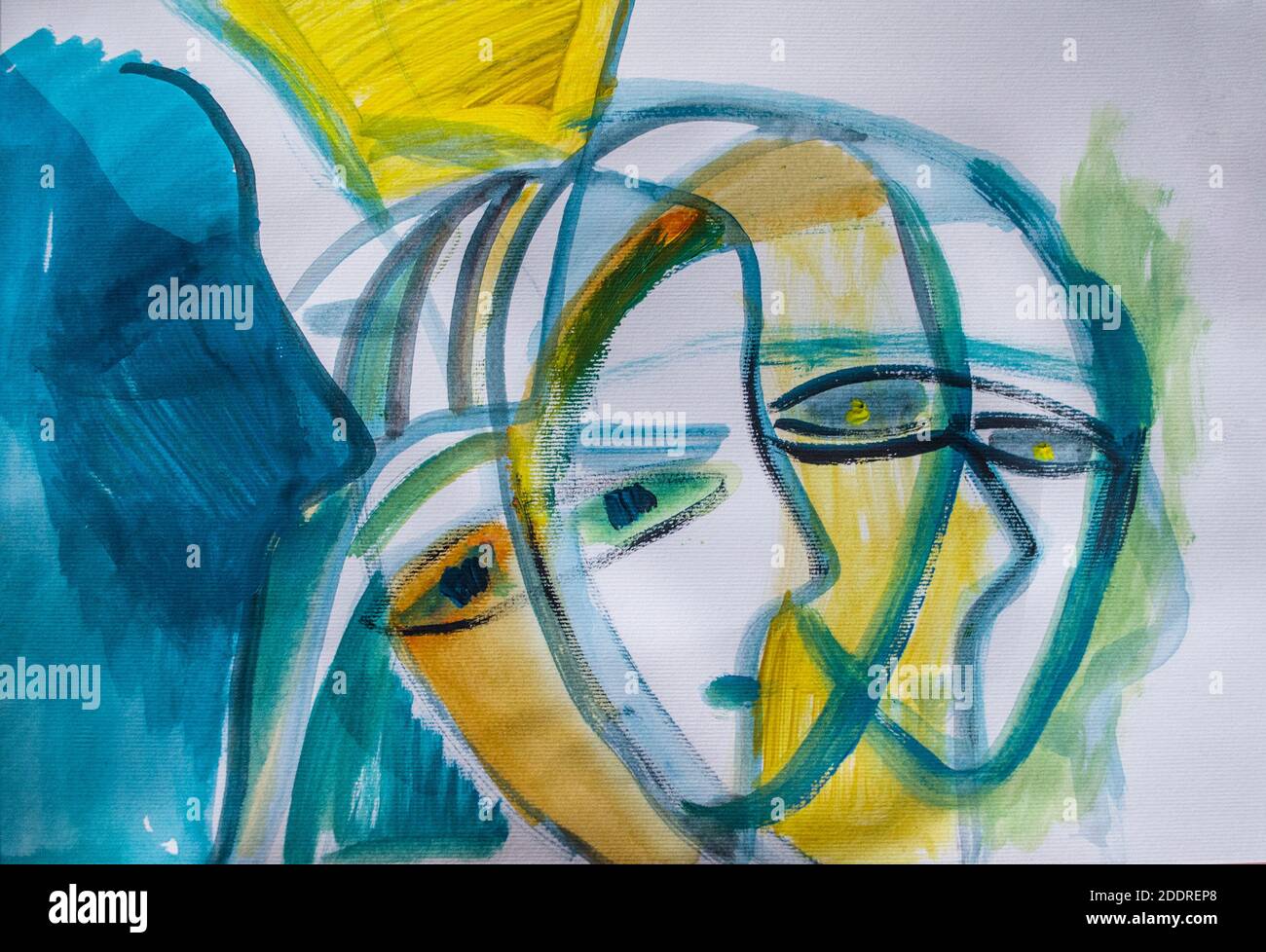 Art abstract acrylic painting silhouette. Conceptual art. Human psyche ...