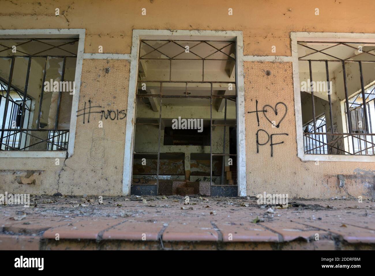 Abandoned hotel facade, hotel in tourist resort, with ceramic floor ...