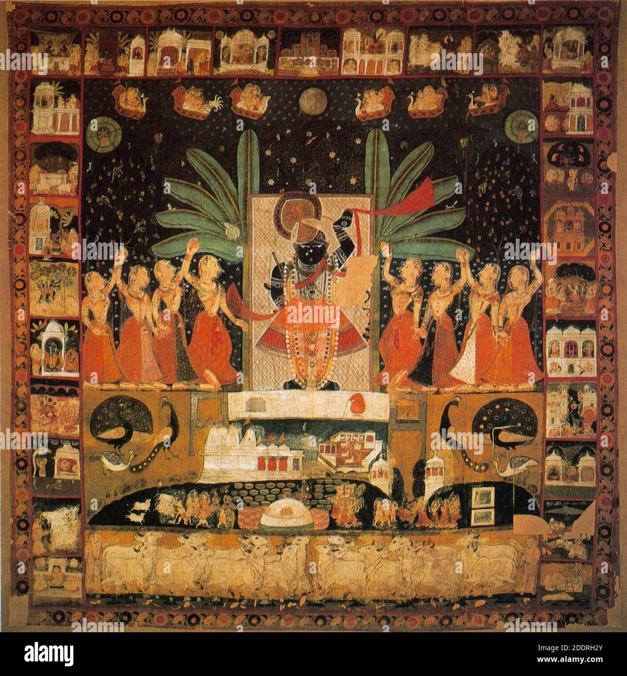 Krishna (Shrinathji) and the Dancing Gopis. Pichhavai from the Temple ...