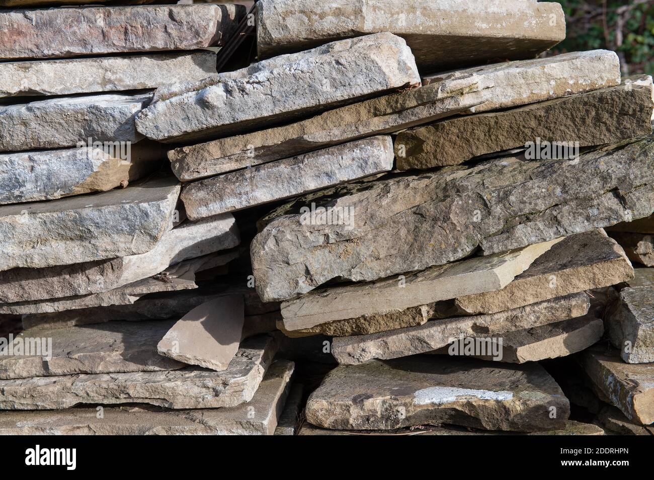 Cross section end view of stacked gray paving landscape gardening stone ...