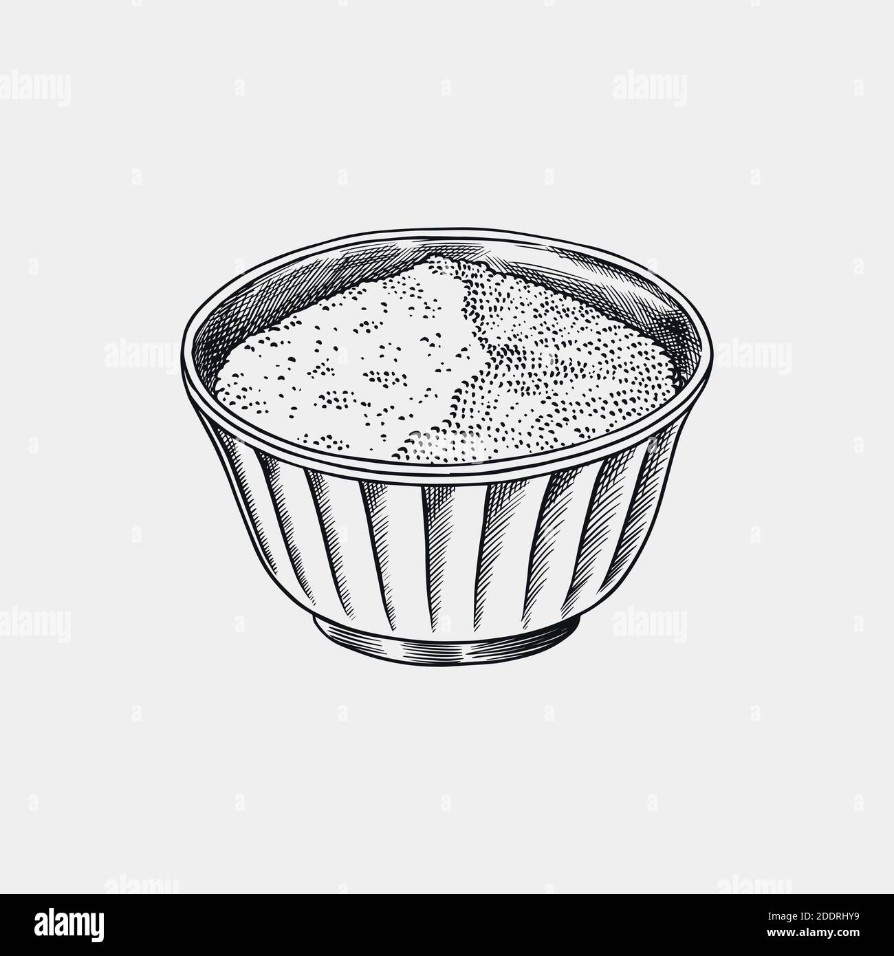 Salt or sugar in a bowl. Spices or cereals in vintage style. Cooking ...