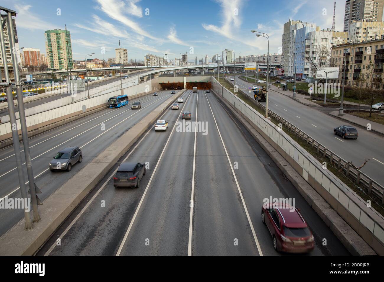 Moscow, Russia - November 2020: cars drive in broad multi-lane ...