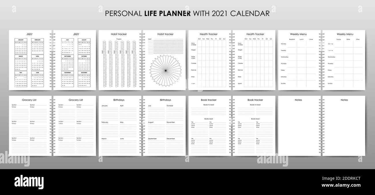 Vector template for personal life planner with 2021 calendar Stock ...