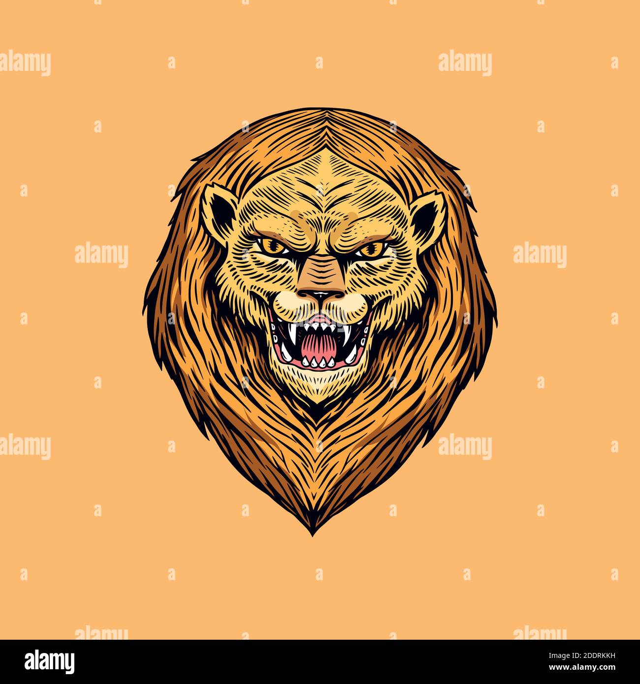 Screaming mad lion or Leo. Animal for tattoo or label. Roaring beast ...