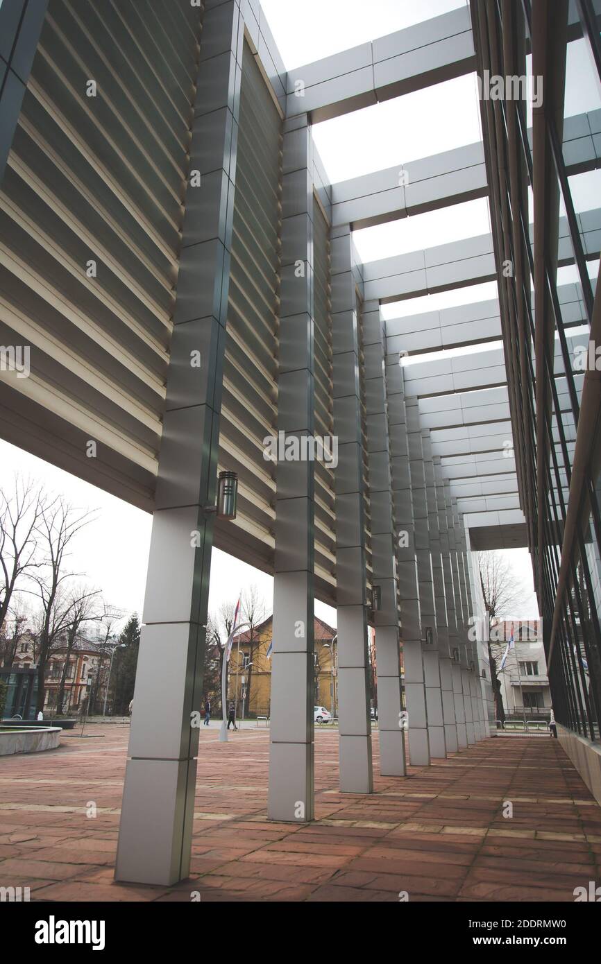 A vertical shot of steel structures on a hallway Stock Photo - Alamy