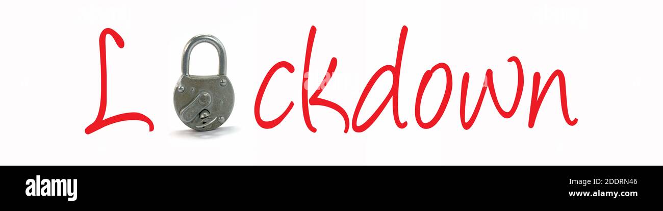 Lettering, lockdown, with padlock Stock Photo - Alamy