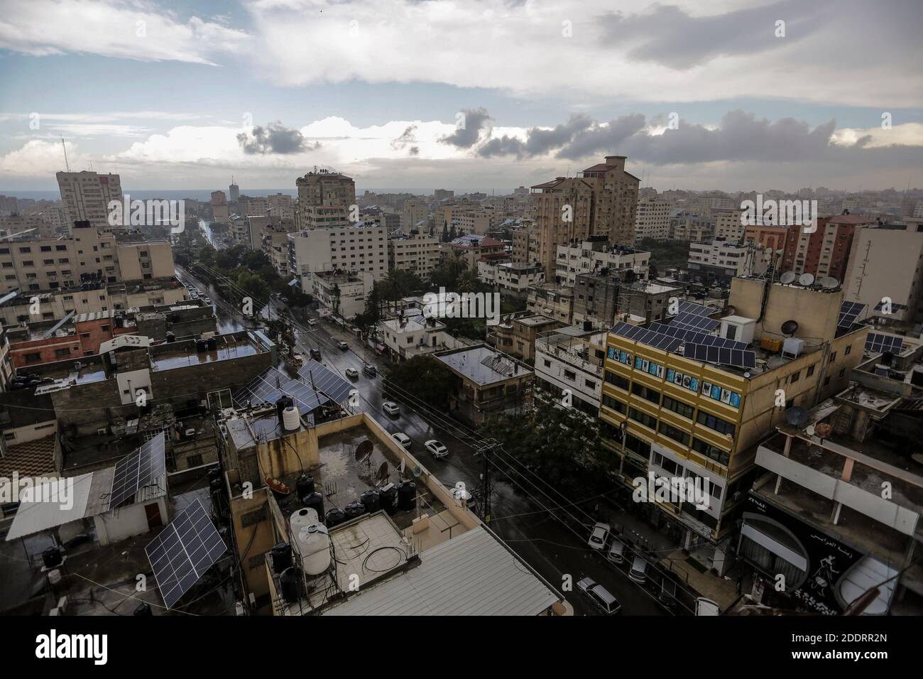 Gaza, Palestine. 26th Nov, 2020. Aerial view of Gaza City after heavy ...