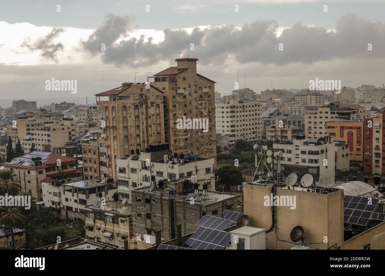 Gaza, Palestine. 26th Nov, 2020. Aerial view of Gaza City after heavy ...