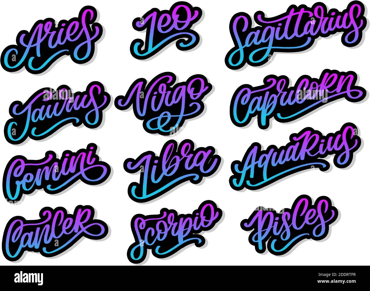 Zodiac lettering Vector Sign. Cartoon astrology text illustration ...