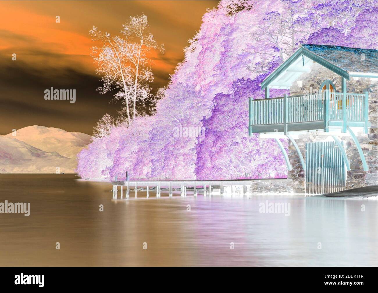 Lakeside cottage on a scottish loch with stunning views. Colours have ...