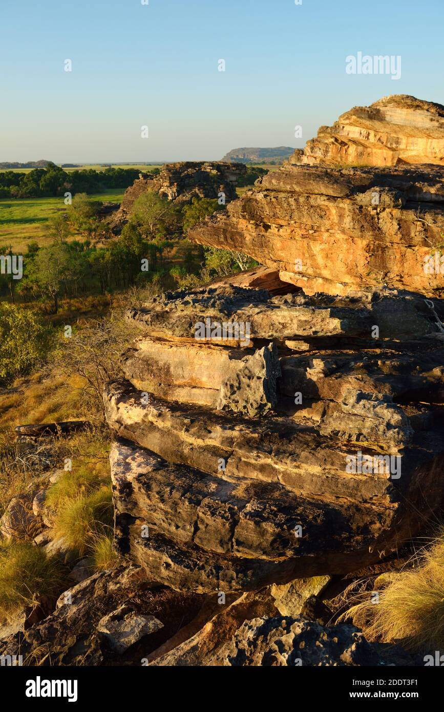 Rock formation at beautiful sunset light in Australian Kakadu park ...