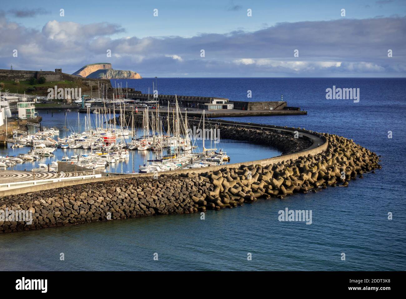 Sun Setting On Angra Do Heroismo Marina And Angra Bay, Goat Island ...