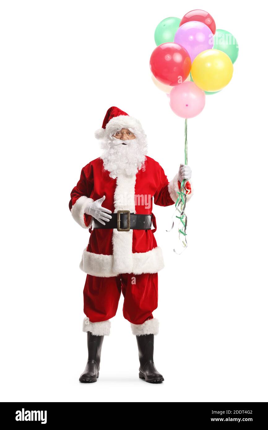 Full length portrait of santa claus holding a bunch of colorful ...