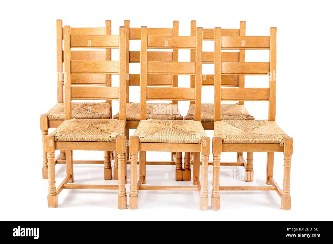 Group of old fashioned wooden side chairs on the white background Stock ...