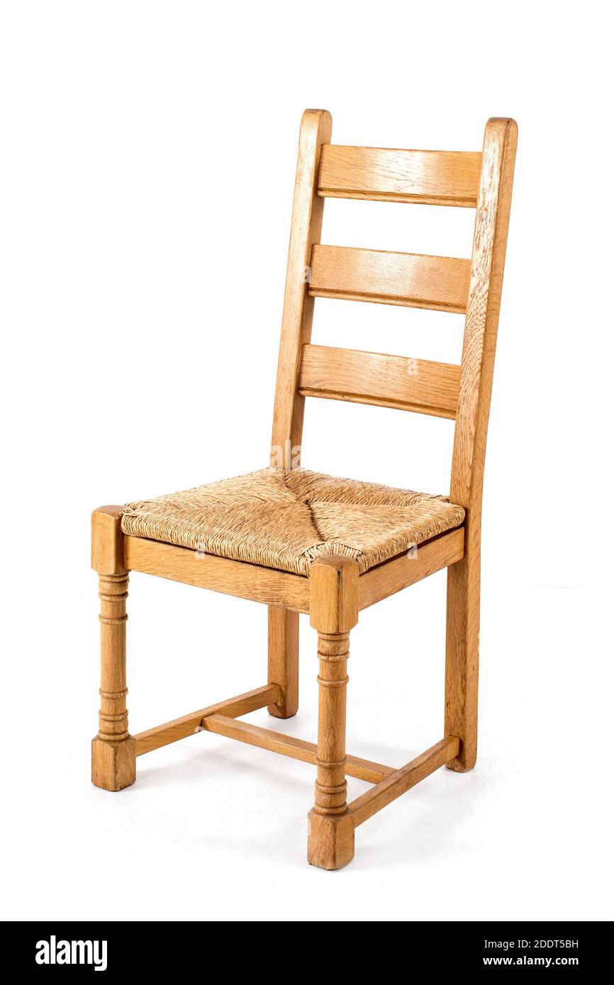 Old fashioned wooden side chair on the white background Stock Photo - Alamy