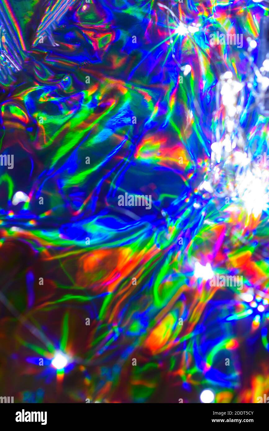 Holographic blurred defocused iridescent abstract colorful festive ...