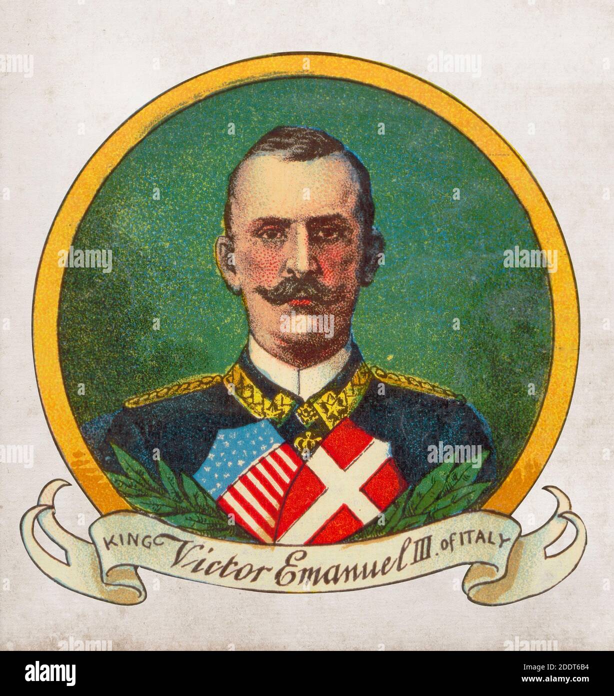 Color retro illustration of Victor-Emmanuel III king of Italy. Victor ...