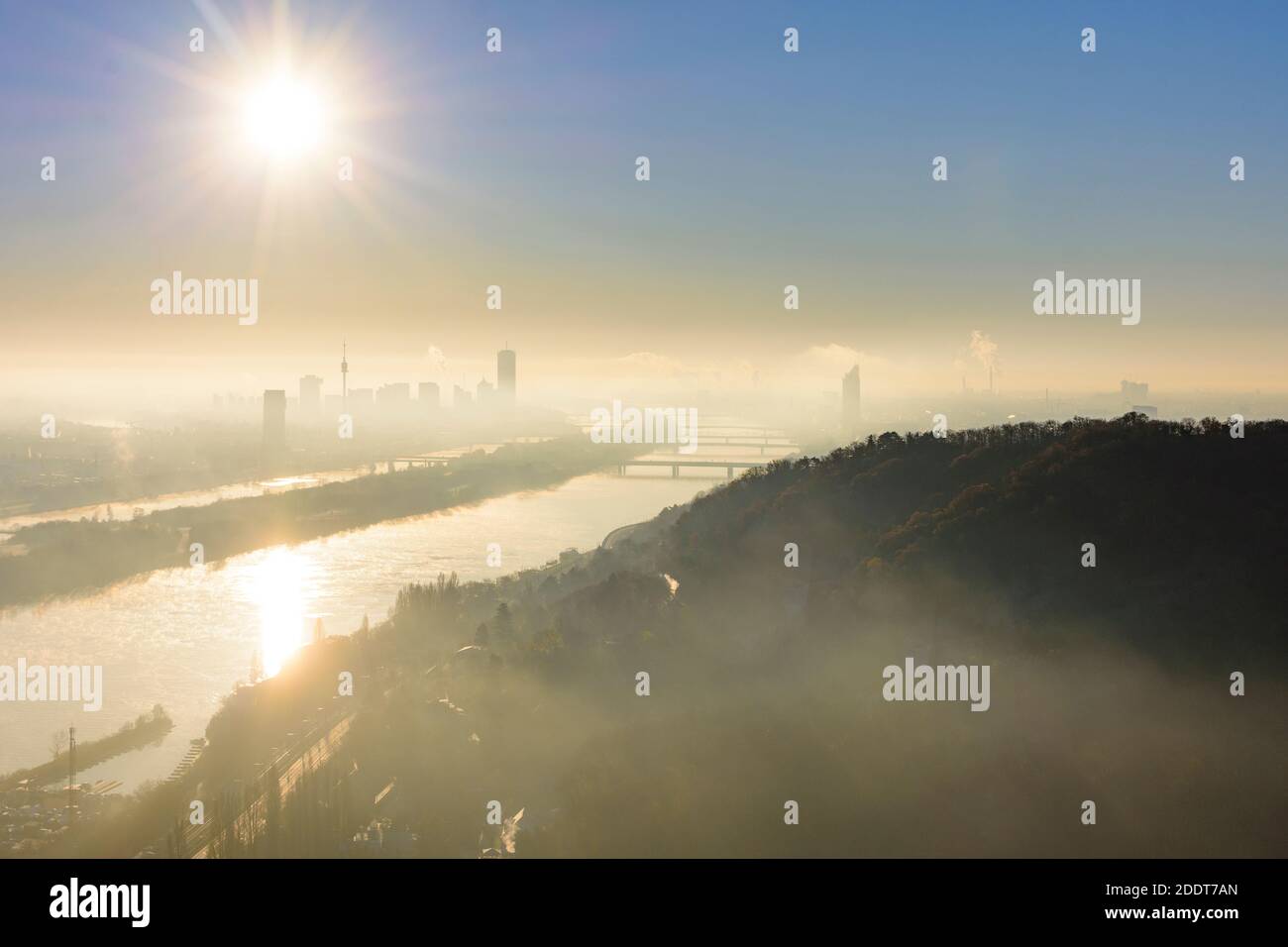 Wien, Vienna: village and church Kahlenbergerdorf, view to Vienna city ...