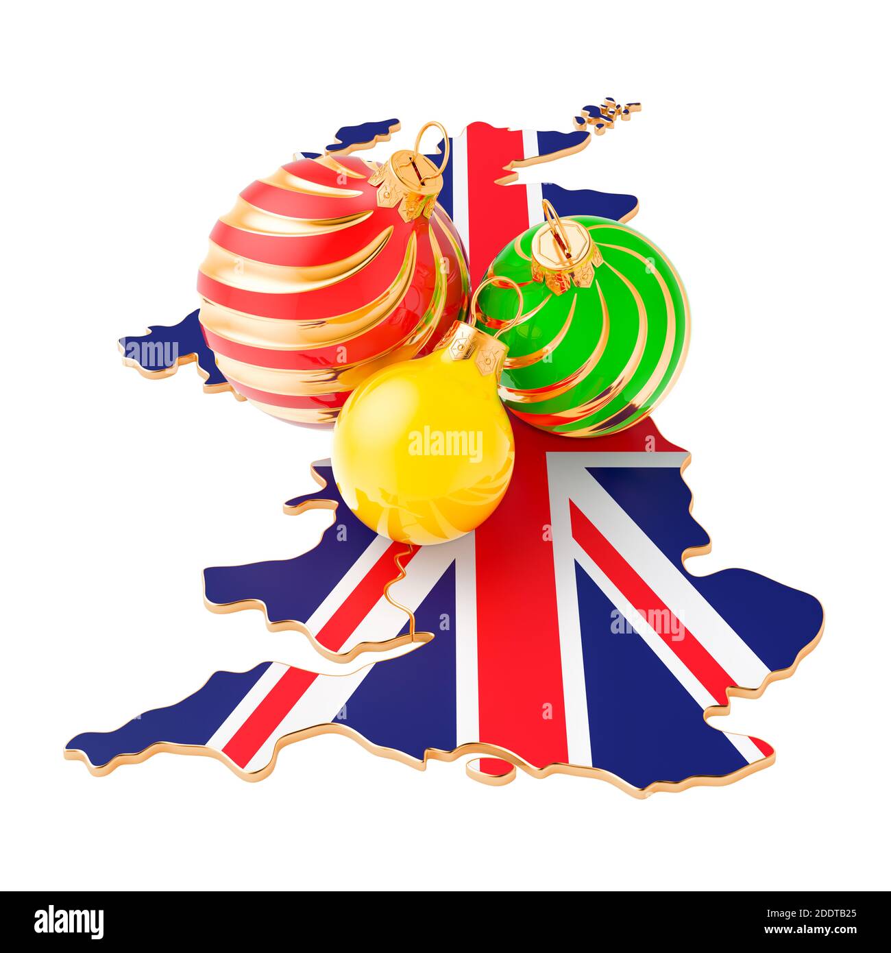 British map with colored Christmas balls. New Year and Christmas ...