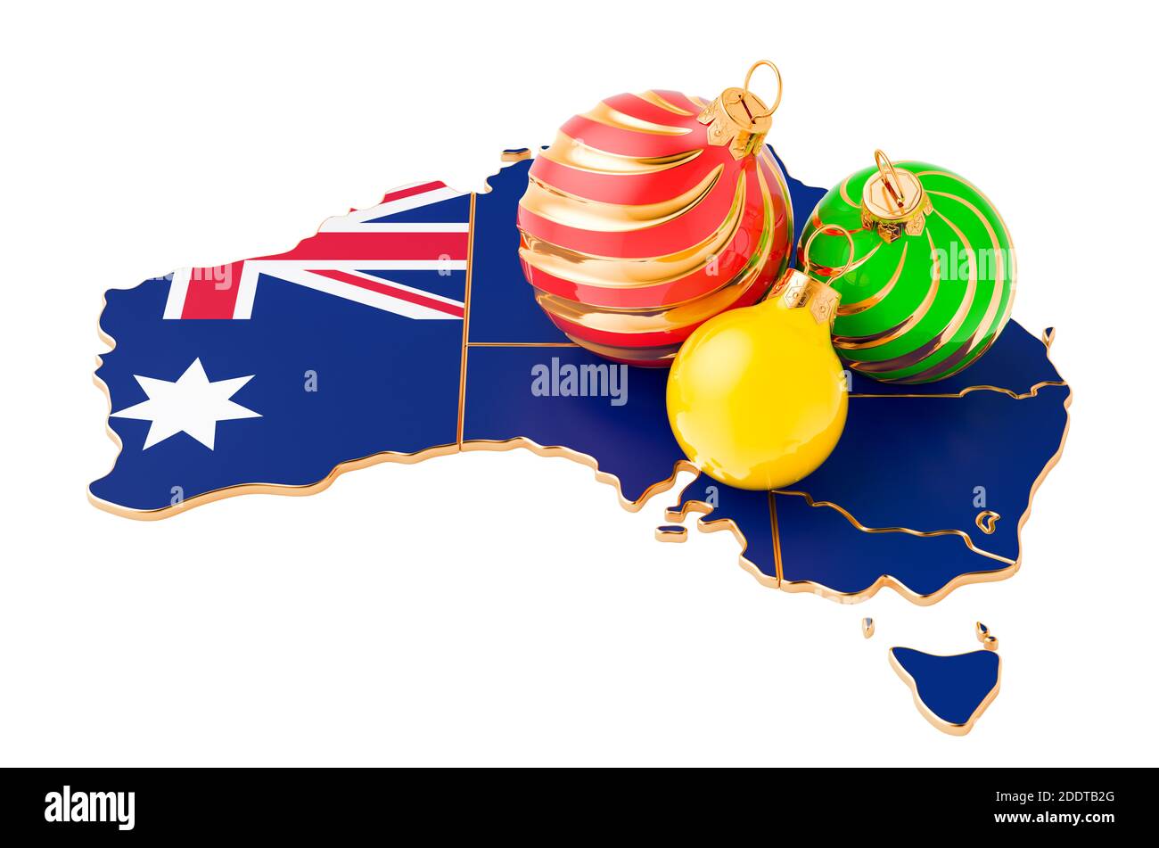 Australian map with colored Christmas balls. New Year and Christmas ...