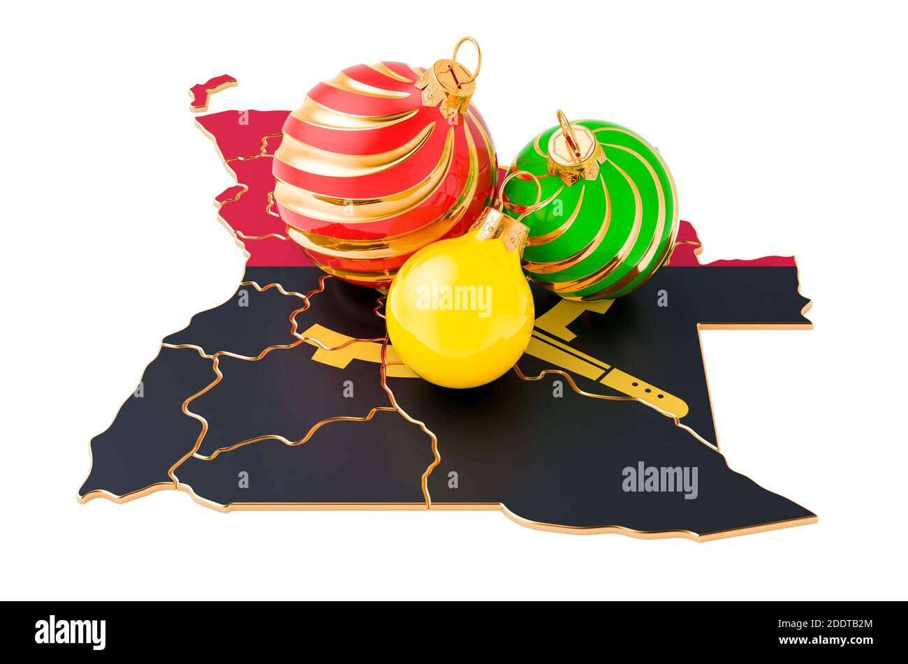 Angolan map with colored Christmas balls. New Year and Christmas ...
