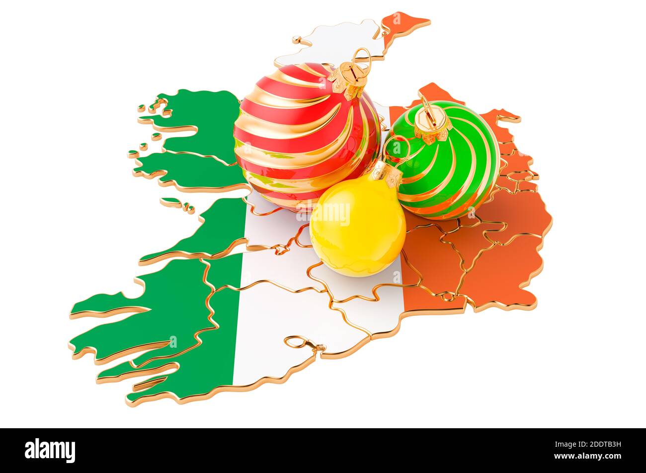 Irish map with colored Christmas balls. New Year and Christmas holidays ...