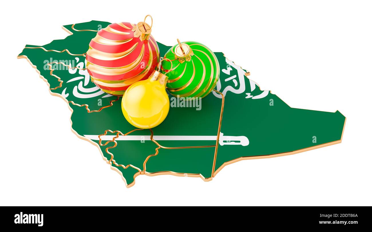 Saudi Arabian map with colored Christmas balls. New Year and Christmas ...