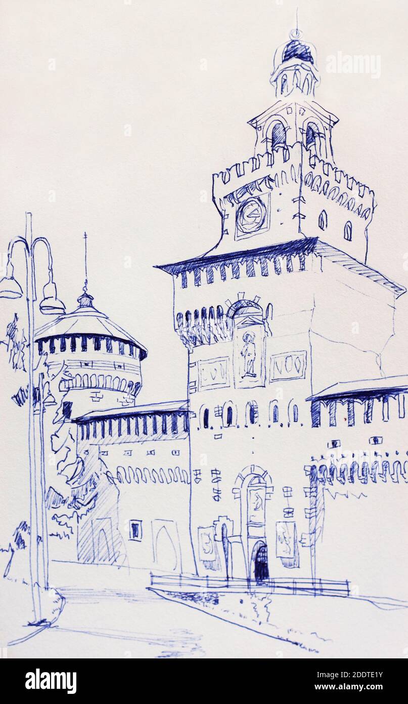 Main entrance to Sforza castle in Milan, medieval architecture landmark ...