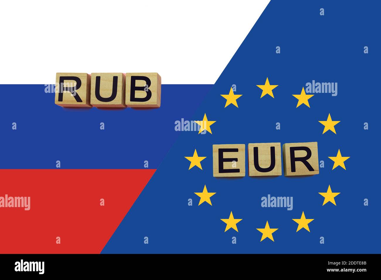 European and russian currencies codes on national flags background. EUR ...