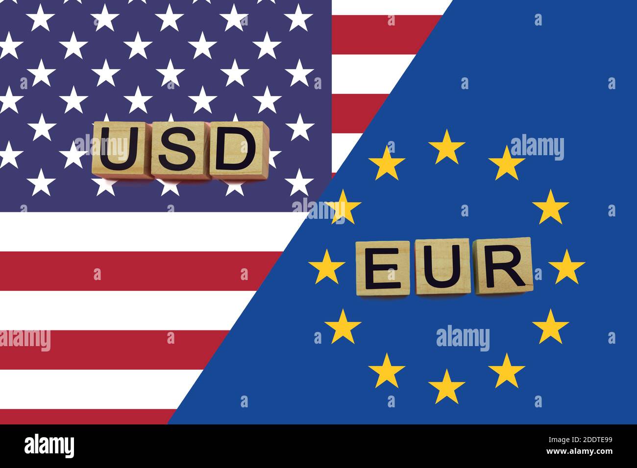 American and european currencies codes on national flags background ...