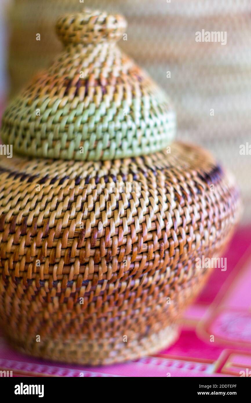 A local basket woven by locals at the Kilaha Foundation in Camiguin ...