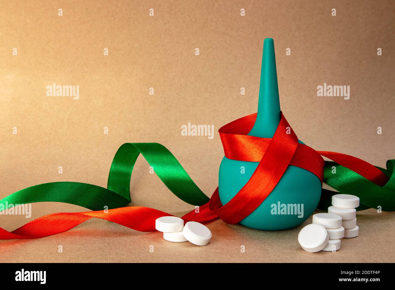 medical holiday background with ribbons, rubber bulb syringe and white ...