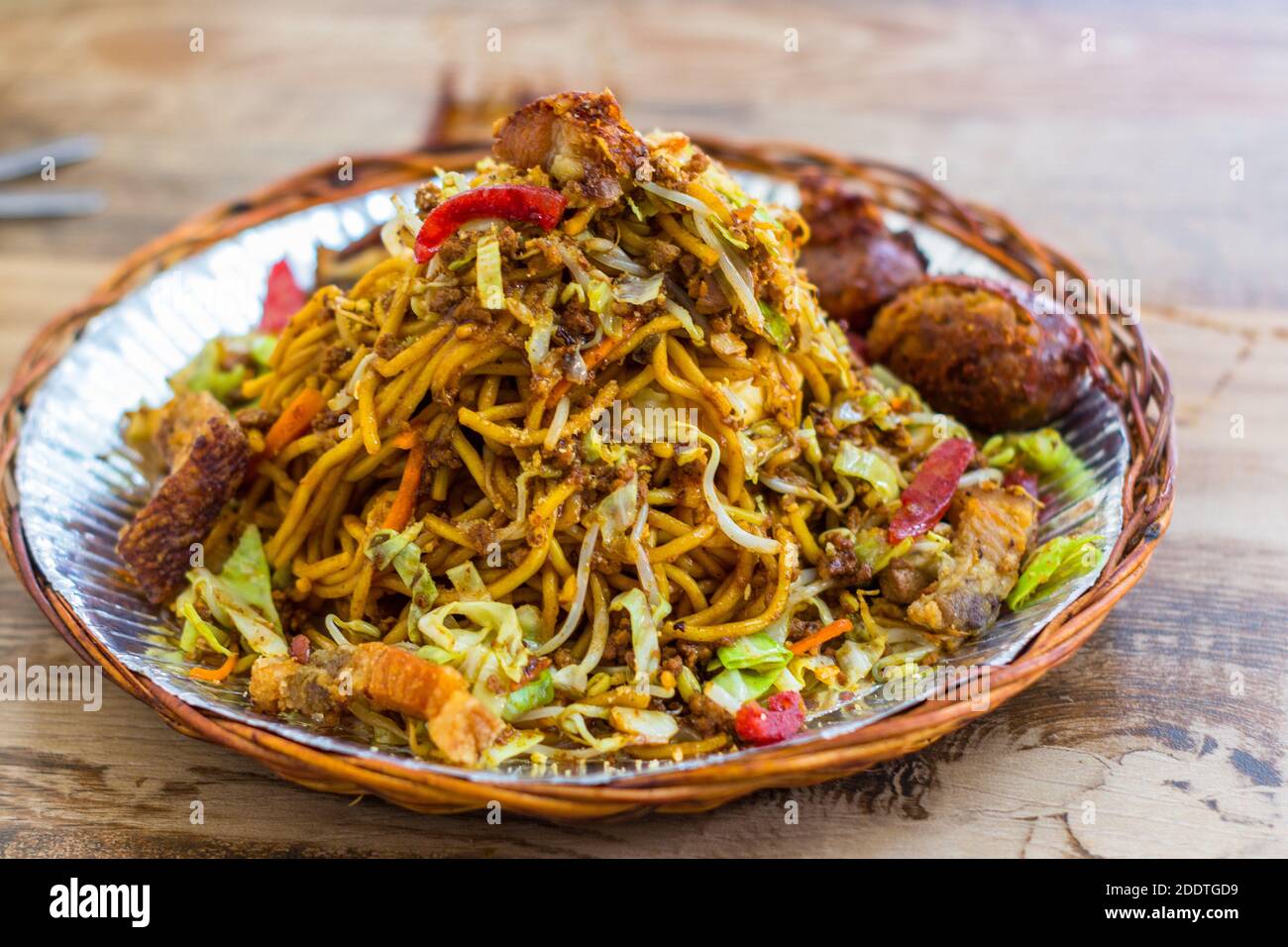 A bowl of a regional noodle dish called pansit batil patung at a local ...