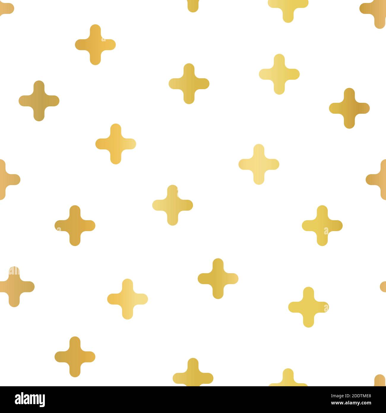 Gold foil cross randomly placed on white background. Seamless repeating ...