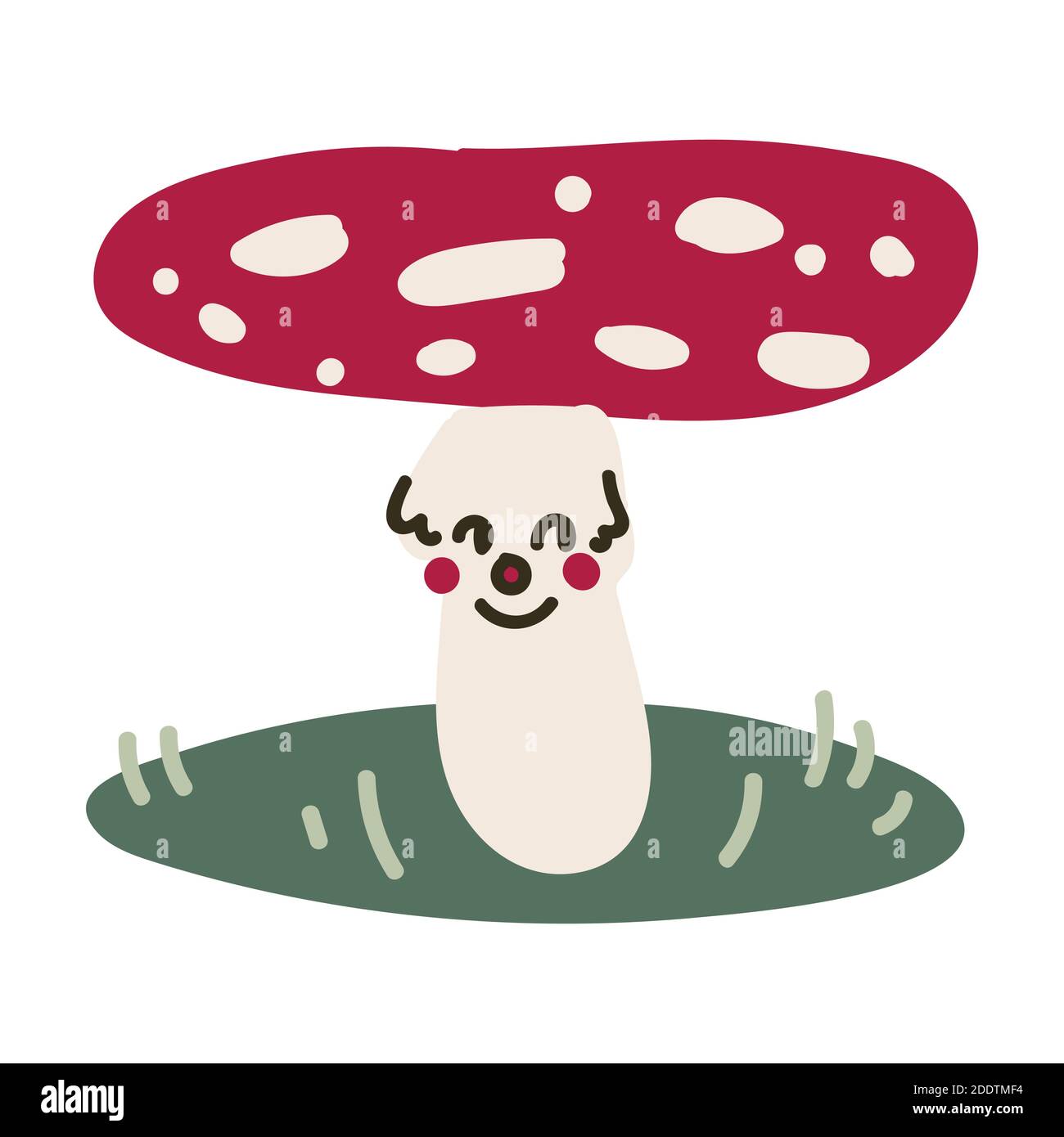 Cute cartoon toadstool mushroom with face monochrome lineart vector ...