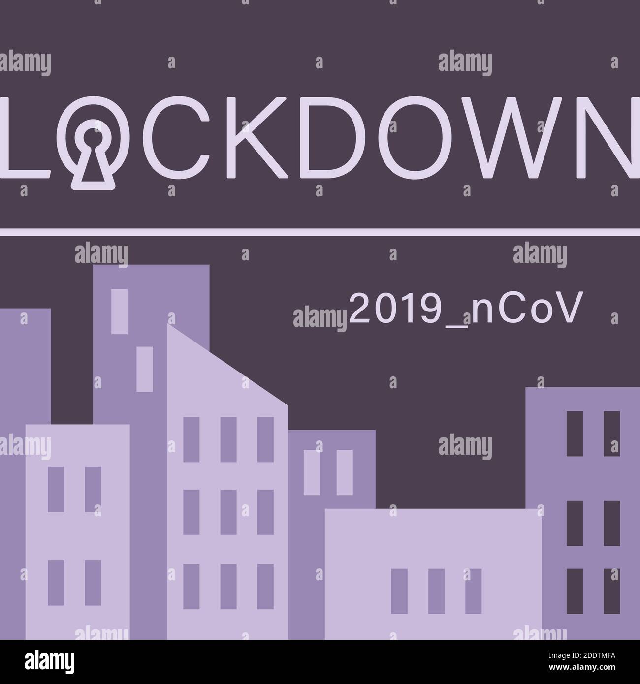 Night cityscape lockdown on grey backdrop. Covid quarantine poster for ...
