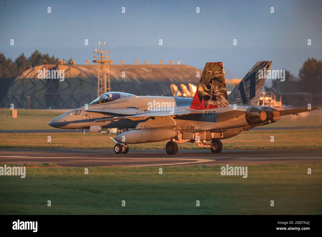 A Swiss Air Force F/A-18 Hornet Special tail taxiing back the the pad ...