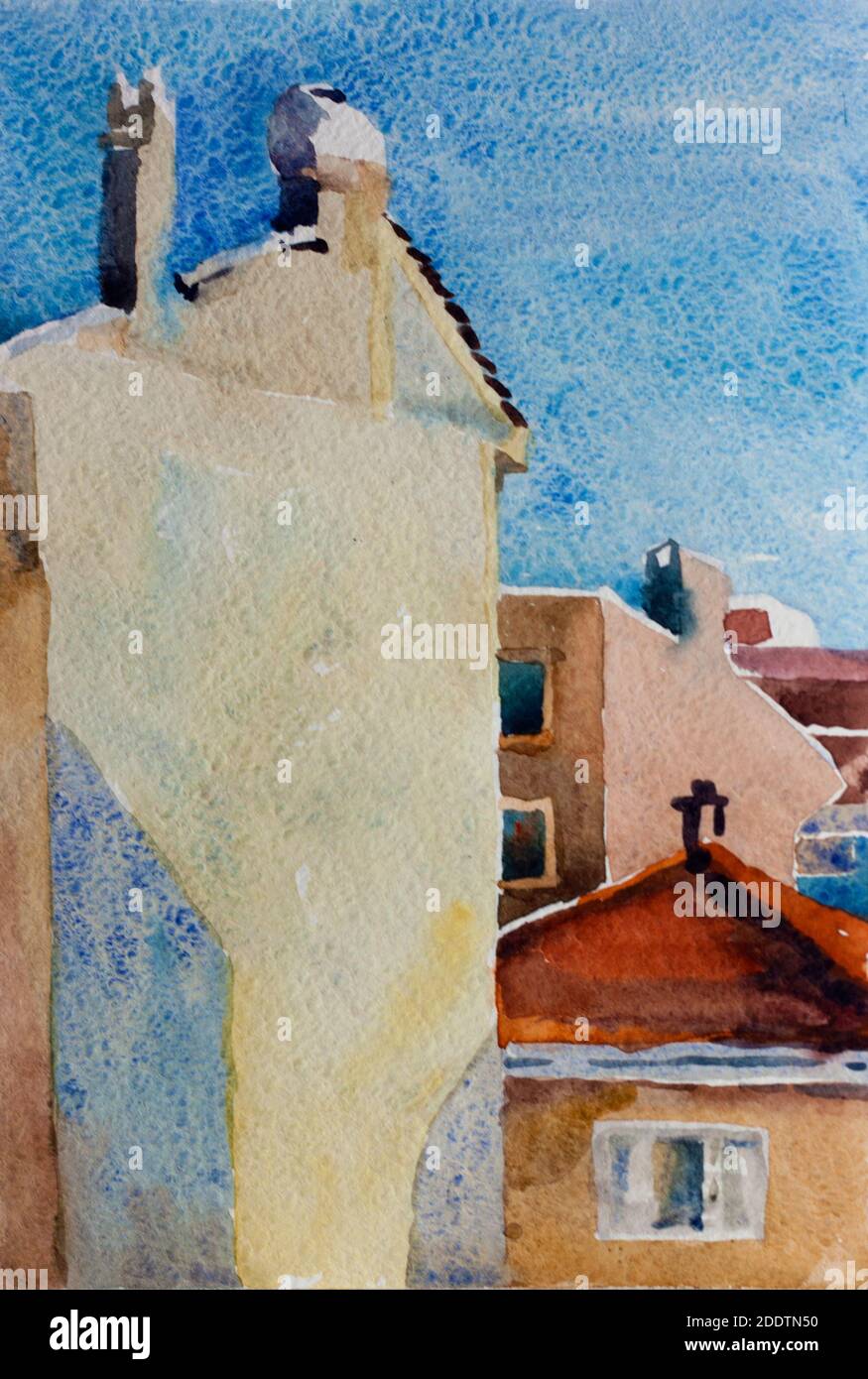 Architectural watercolor sketch of buildings in Beshiktash district ...