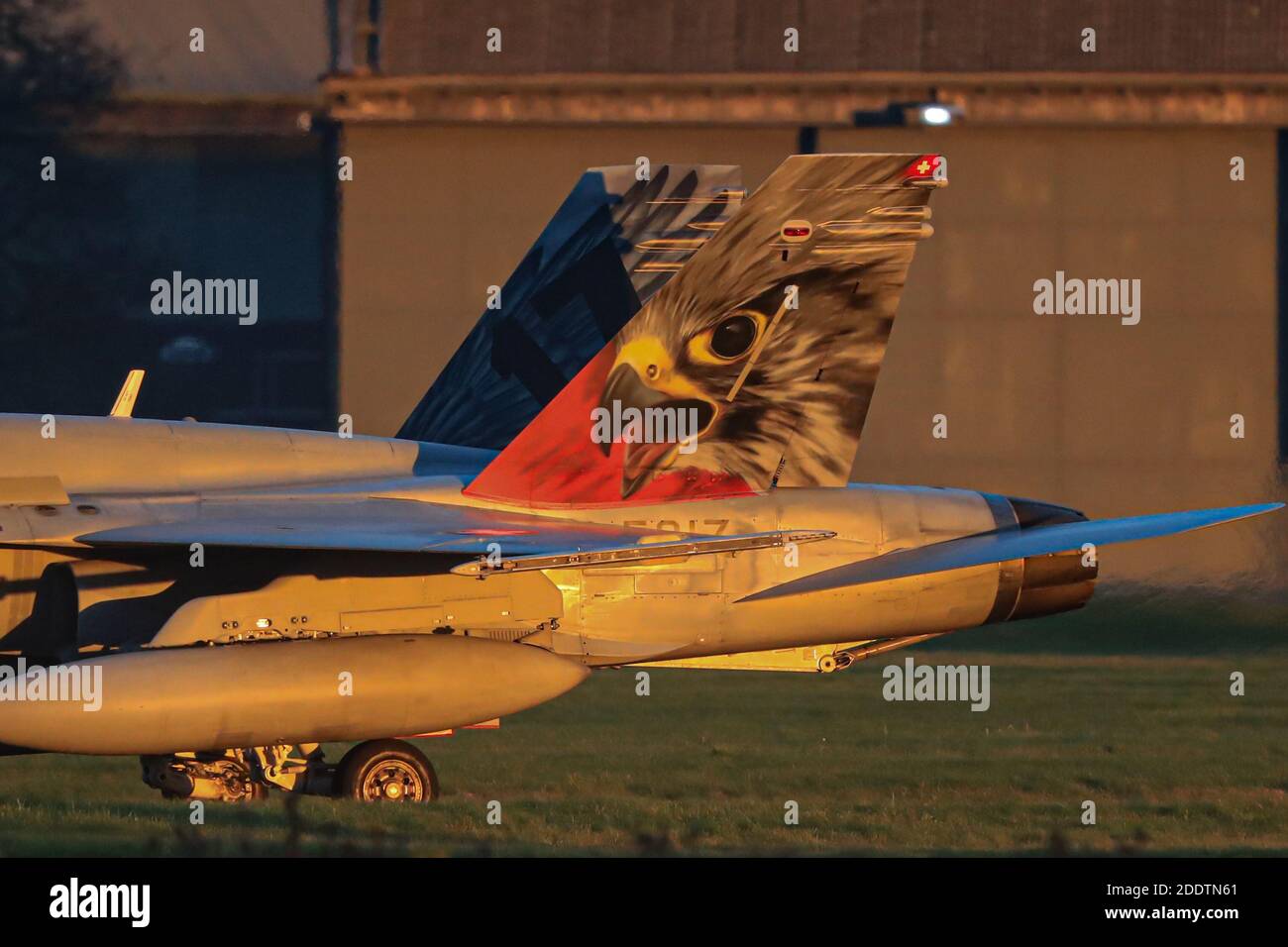 A Swiss Air Force F/A-18 Hornet Special tail taxiing back the the pad ...