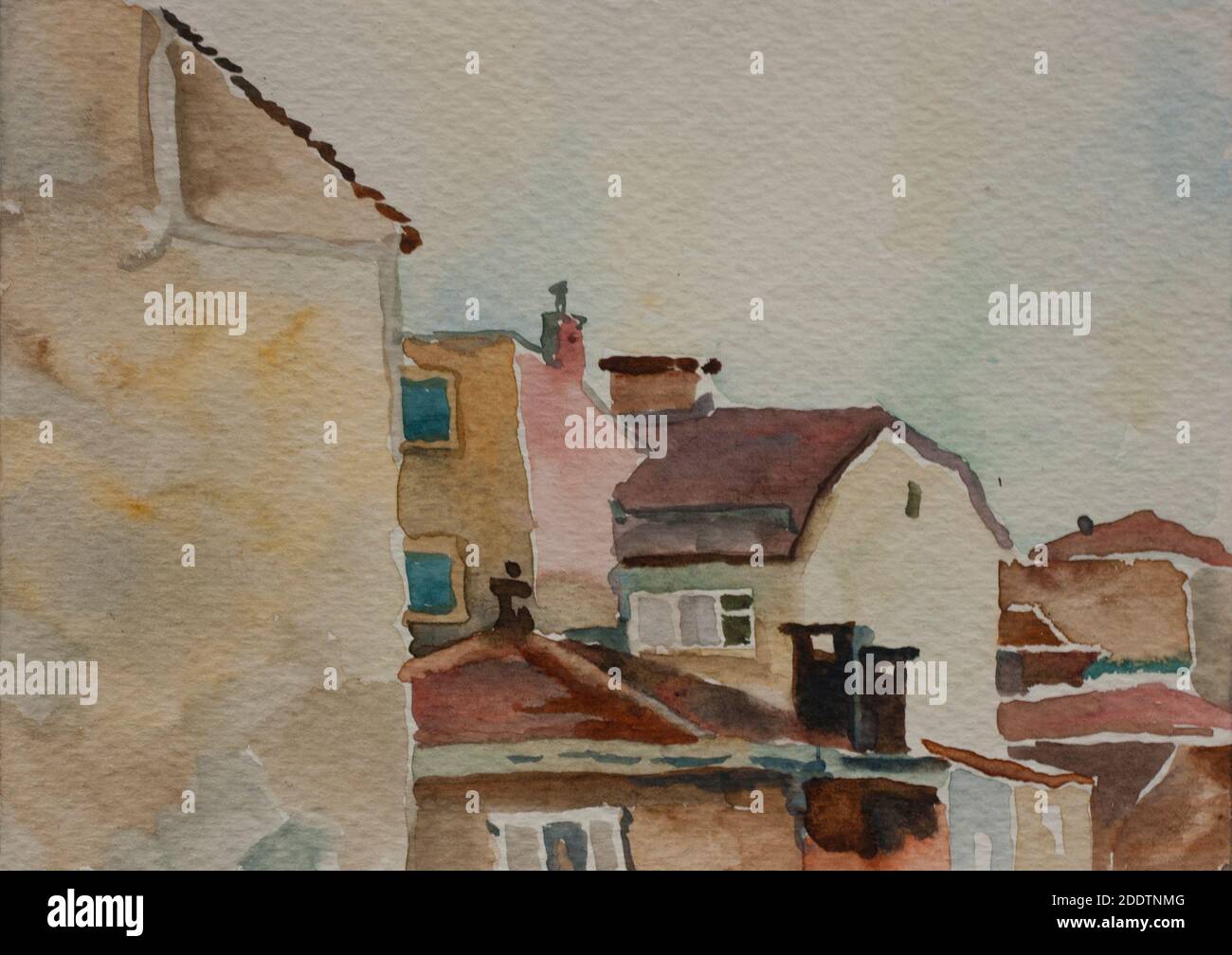 Architectural watercolor sketch of buildings in Beshiktash district ...