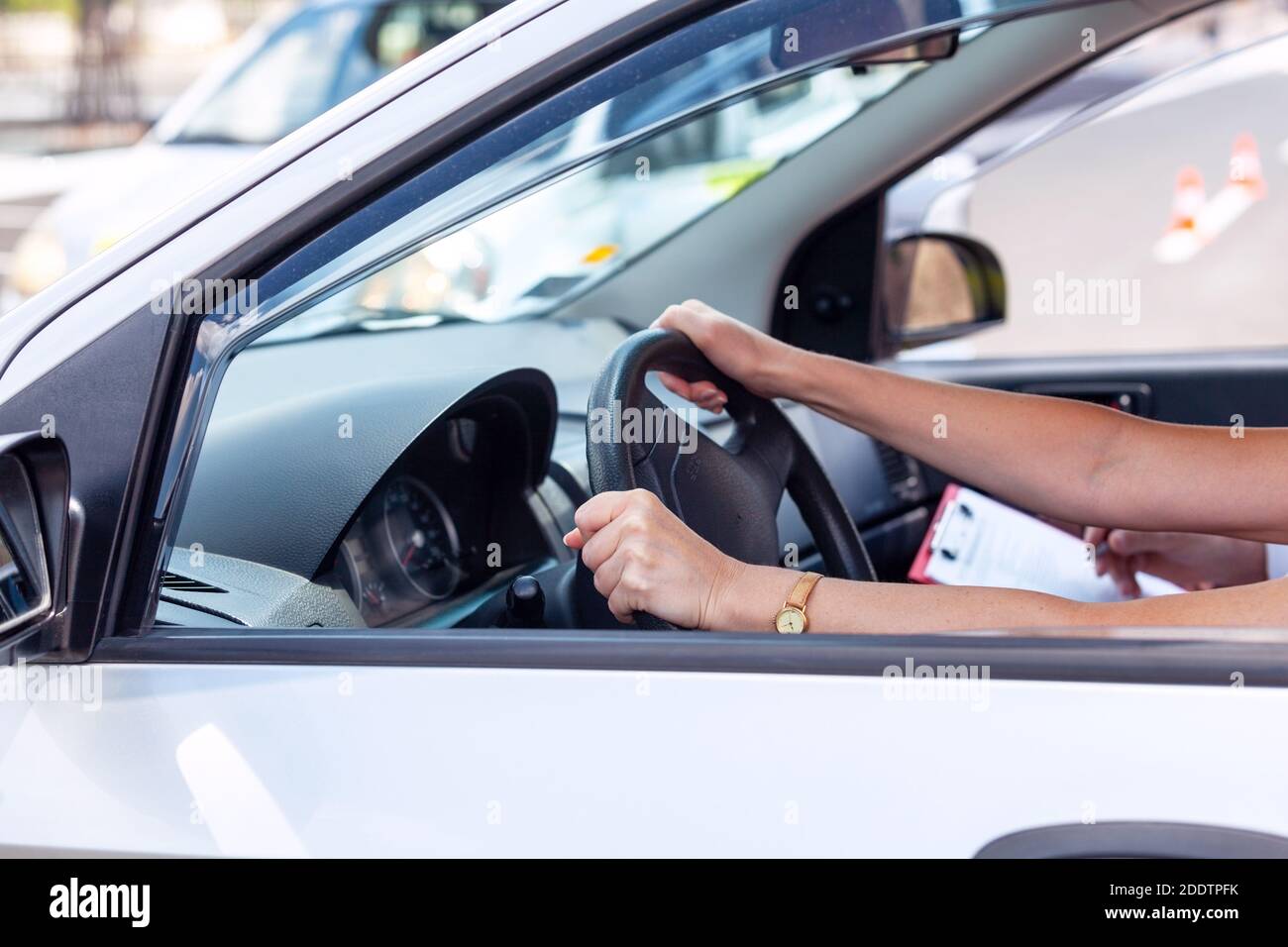 Learner driver student driving a car with instructor Stock Photo - Alamy